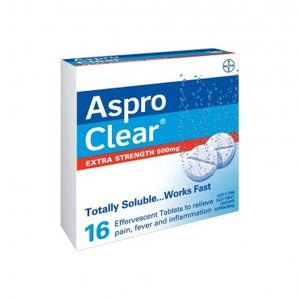 Aspro Aspirin Clear 500 mg 16 Extra Strength Tablets